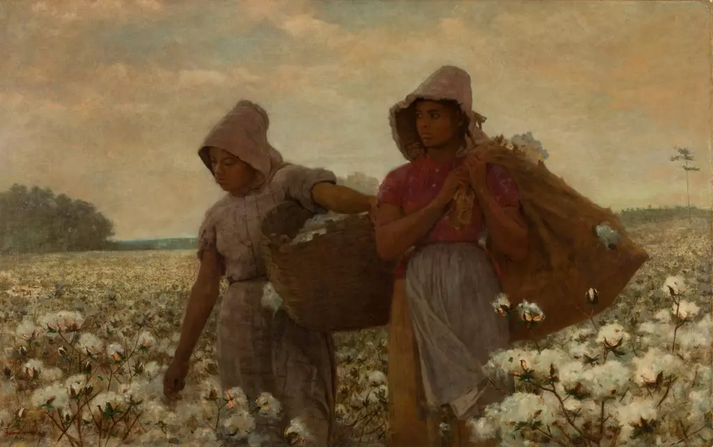 Vinslovs Homērs, The Cotton Pickers, (1876). Losandželosas apgabala mākslas muzejs, iegāde iespējama, izmantojot muzeja pilnvarniekus: Robertu O. Andersons, R. Stentons Eiveris, B. Džeralds Kantors, Edvards V. Kārters, Džastins Dārts, Čārlzs E. Dikomuns, Kamilla Čendlere Frosta, Džūljens Gancs, jaunākais. ., Dr. Armand Hammer, Harijs Lenarts, Dr. Franklins D. Mērfijs, Džoana Paļevska kundze, Ričards E. Šervuds, Meinards Dž. Tols un Hals B. Voliss (M.77,68). Autors: digitālais attēls © 2021 Museum Associates / LACMA. Licencējis Art Resource, NY