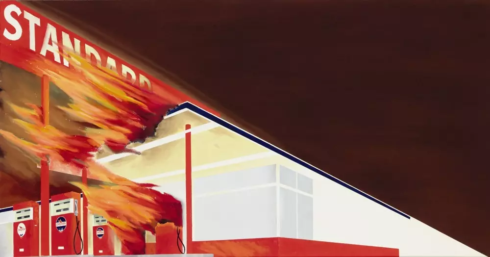 Ed Ruscha, Pembakaran SPBU (1965-66). Atas perkenan Christie's Images Ltd.