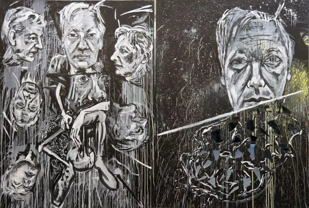 El quadre de George Gittoes de Julian Assange, pintat a l'ambaixada d'Equador a Londres. Cortesia de l'artista.