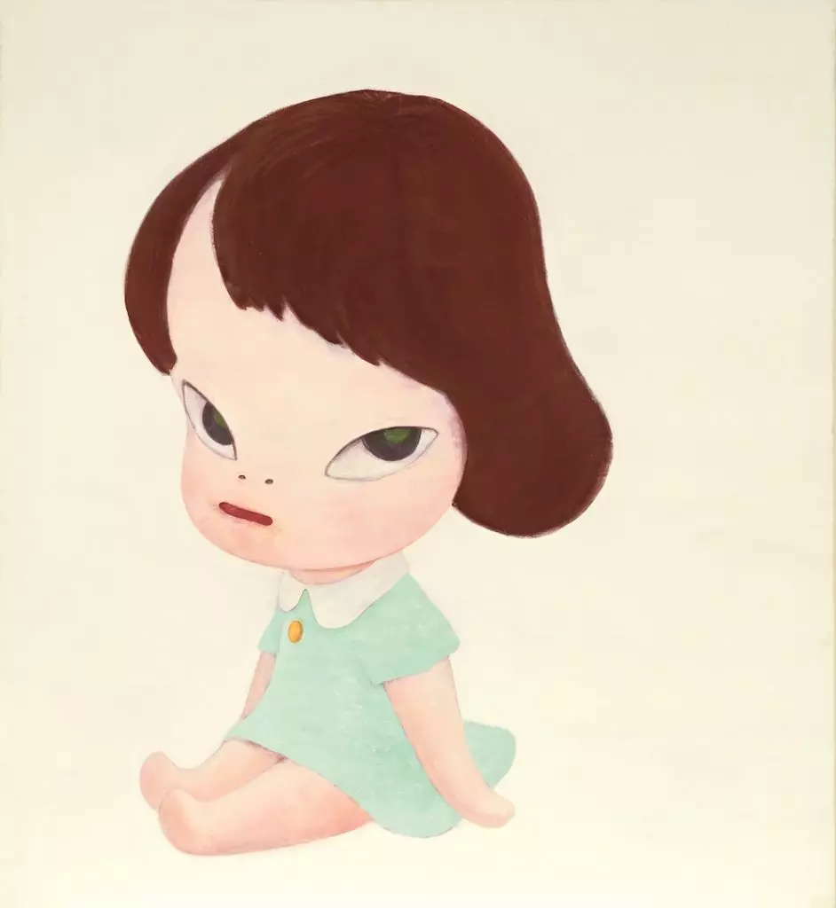 Yoshitomo Nara, Toplinska lutka (1995). Slika z dovoljenjem Phillips and Poly Auction, Hong Kong.