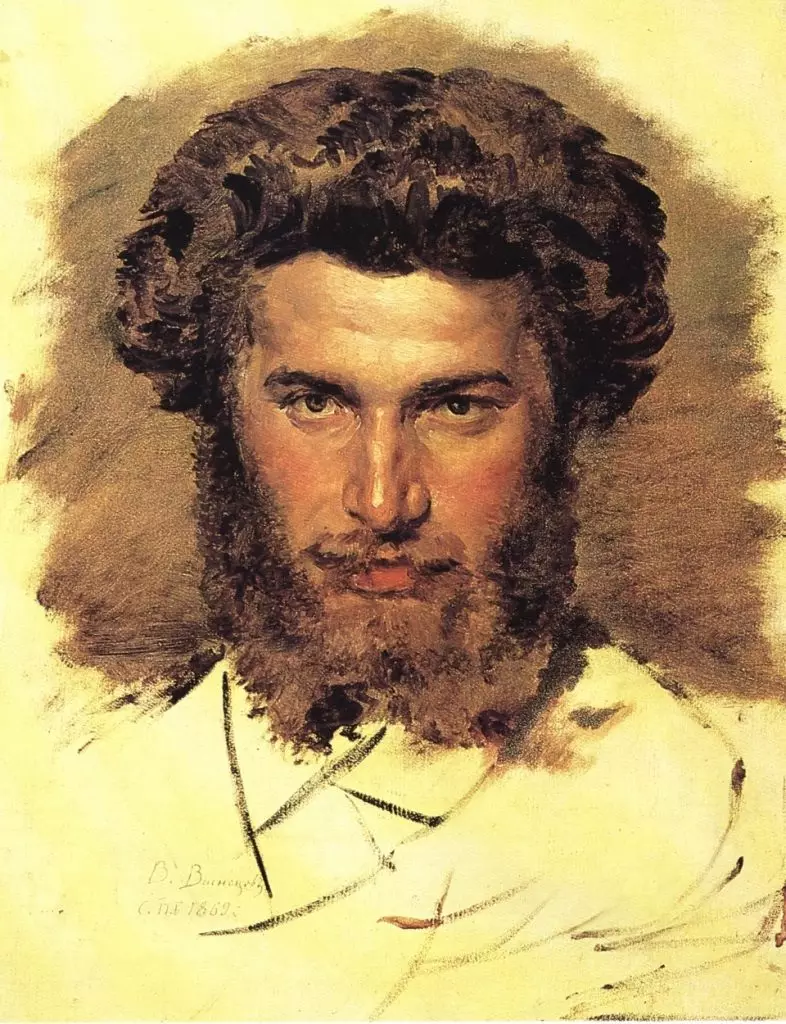 Viktor Vasnetsov, Portreto de artisto Arkhip Kuindzhi (1869). Kolekto de la Tretjakov Galerio, Moskvo.