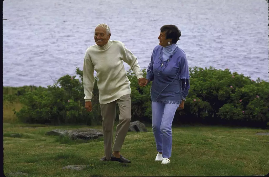 Artist Andrew Wyeth with his wife (Betsy)(R) outside lighthouse that is their summer retreat. (Photo by Steve Liss/Getty Images)