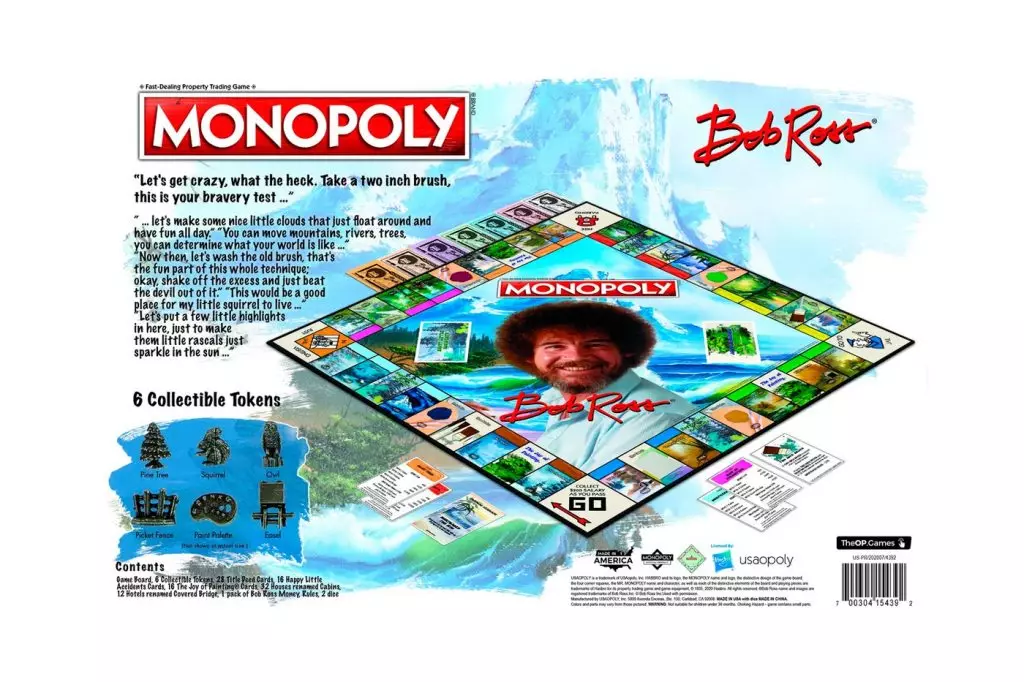 Daabacaadda Bob Ross® ee MONOPOLY. Mahadsanid Hasbro.