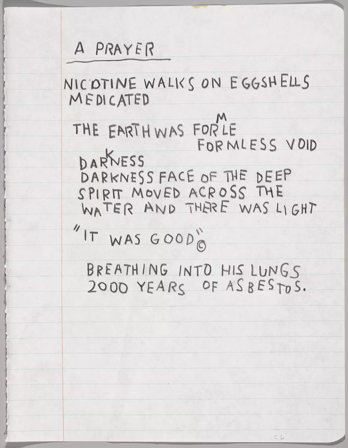 Jean-Michel Basquiat, නම් නොකළ සටහන් පොත් පිටුව (1980-81). ඡායාරූපය: ලැරී වෝෂ්ගේ අනුග්‍රහය / ජීන්-මයිකල් බැස්කුවිට්ගේ වතුයාය.