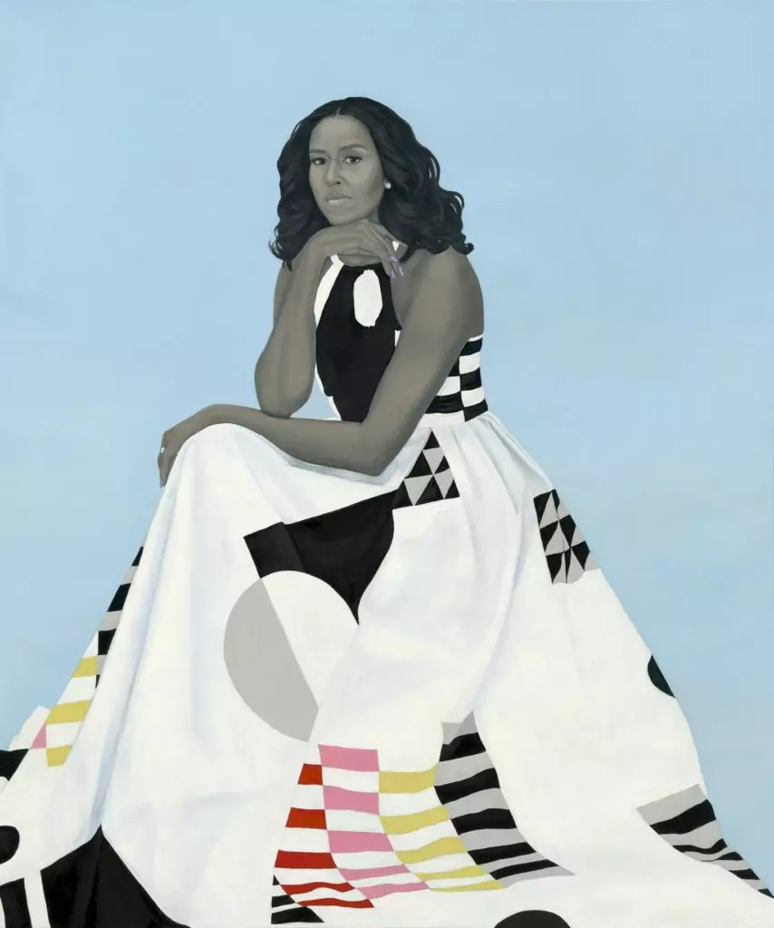 Amy Sherald, Michelle LaVaughn Robinson Obama (2018). ජාතික පෝට්රේට් ගැලරිය, ස්මිත්සෝනියන් ආයතනය අනුග්රහයෙනි.