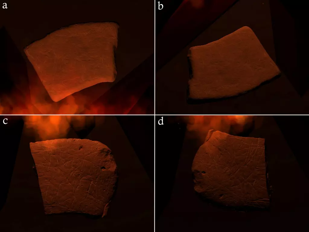 A posição diferente do observador ou a orientação da plaqueta torna visíveis ou ambigua diferentes representações figurativas na plaqueta. Cortesia de Plos One.