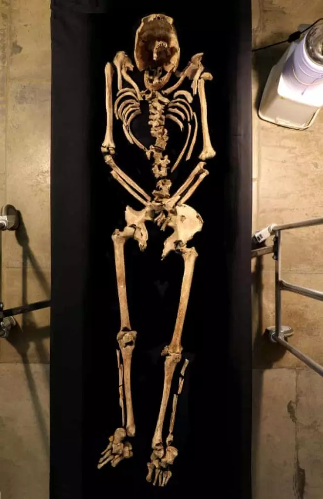 Skelettet har et søm, der gennemborer foden, måske det bedst bevarede arkæologiske bevis på korsfæstelse udført af Romerriget. Foto af Adam Williams, udlånt af Albion Archaeology.