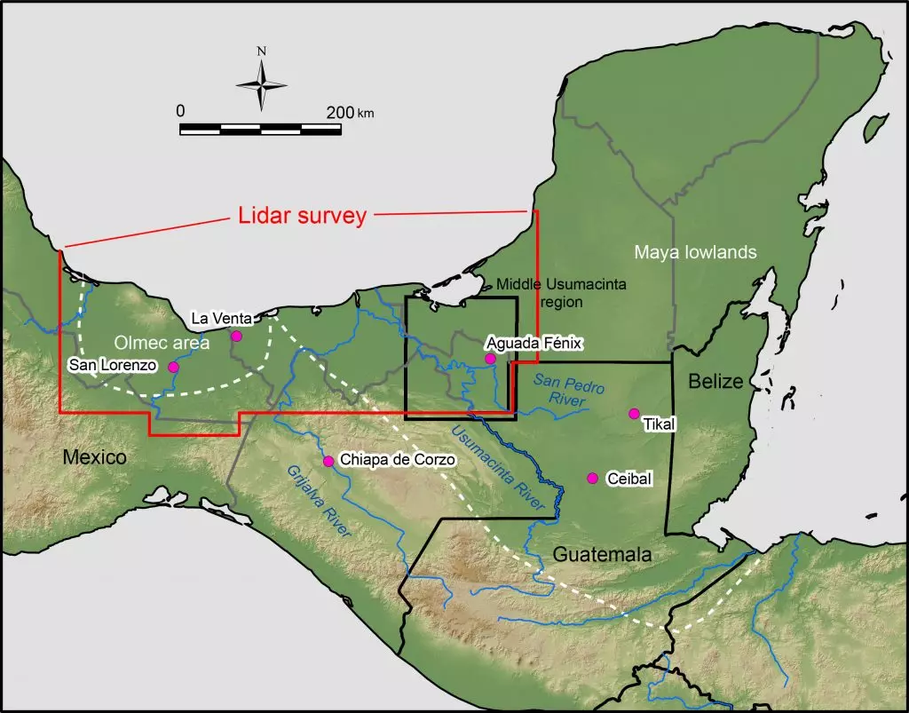 El área de la encuesta LiDAR. Imagen cortesía de Takeshi Inomata.