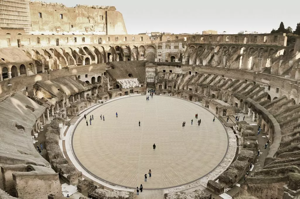 Milan Ingegneria hat ûntwurpen in rekreaasje fan it Colosseum flier, sjoen hjir yn in rendering. Ofbylding mei hoflikens fan it Italiaanske Ministearje fan Kultuer.