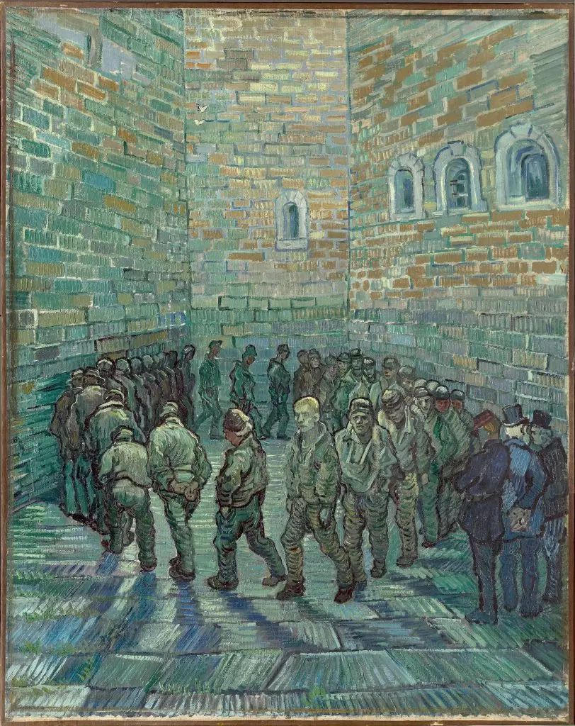 Vincent Van Gogh, The Prison Courtyard, Saint-Rémy (1890). Sinabi ni Coll. Ivan Morozov, 23 Oktubre 1909 Musée d'Etat des beaux-arts Pouchkine, Moscou / Pushkin State Museum of Fine Arts, Moscow.