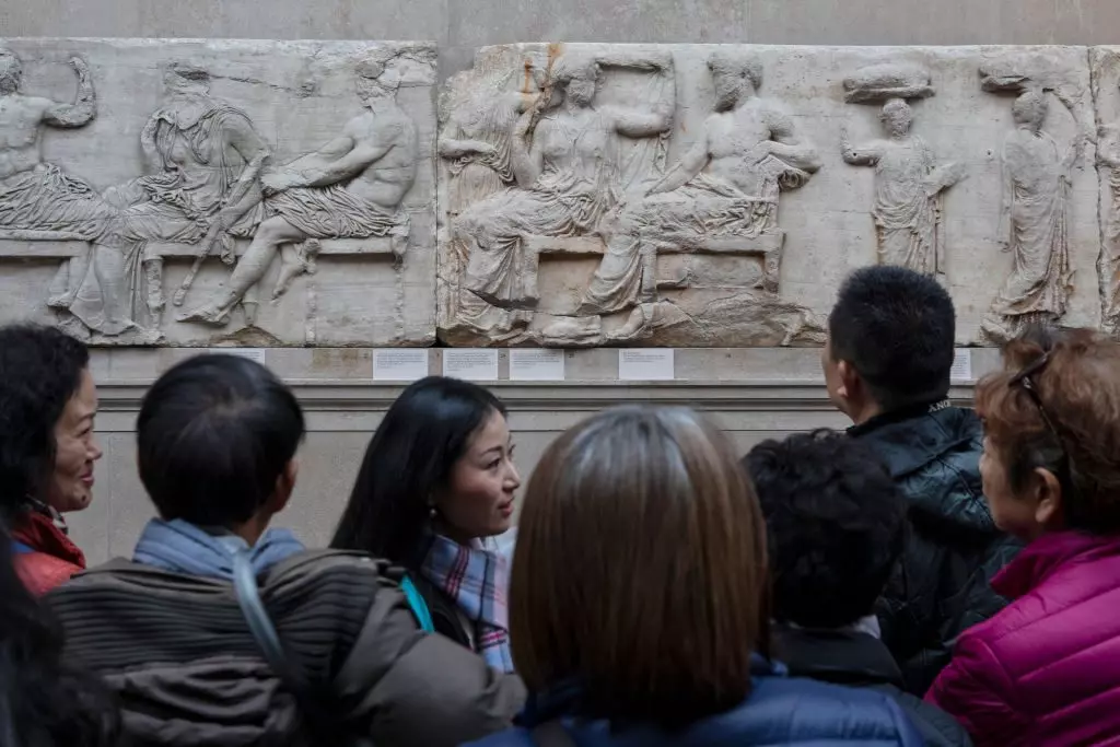 Sections des marbres du Parthénon au British Museum de Londres. (Photo de Dan Kitwood/Getty Images)