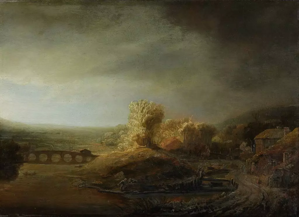 Rembrandt Harmensz. van Rijn, Peisaj cu pod arcuit (1638). © Staatliche Museen zu Berlin, Gemäldegalerie / Christoph Schmidt.