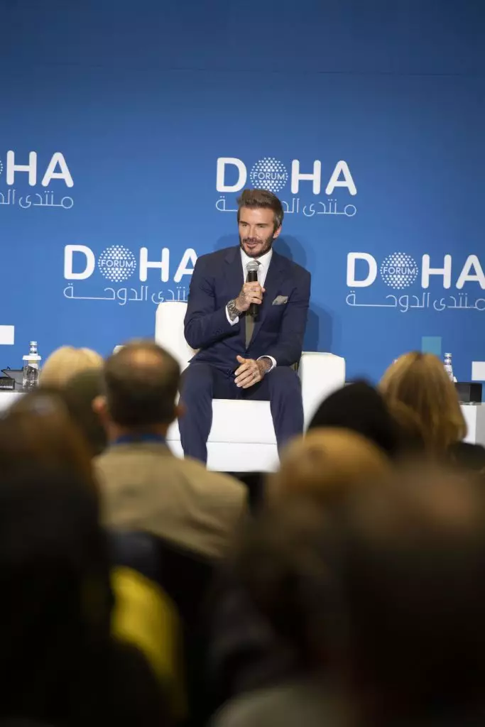 David Beckham duke folur në Forumin e Dohas 2022 në Katar, më 27 mars. Imazhi nga Muzetë e Katarit