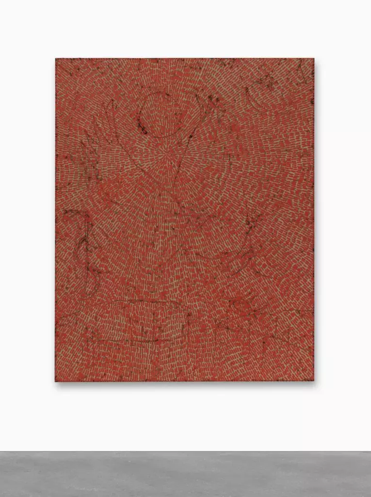 Jennifer Guidi, Energy of Love (Painted Universe Mandala SF #4F, Red, Natural Ground) (2018). Met dank aan Sotheby's.