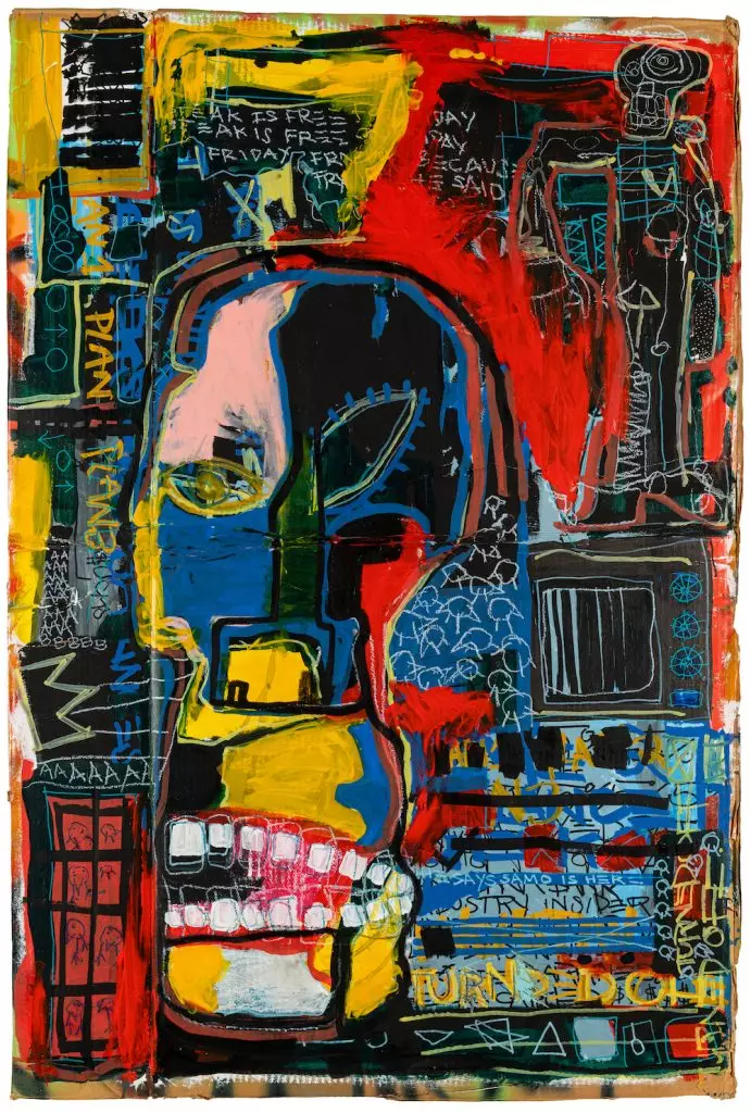 Jean-Michel Basquiat, enweghị aha (Industry Insider / Big Head with TV) (1982). Site n'ikike nke OMA.