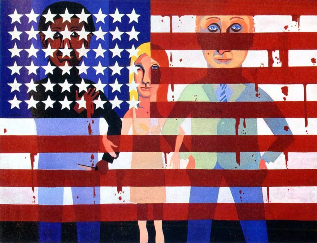 Faith Ringgold, American People Series #18: The Flag Is Bleeding (1967). © Faith Ringgold / ARS, NY ja DACS, Lontoo, ACA Galleries, New York 2021.