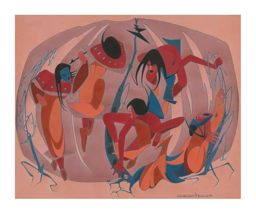 Oscar Howe, UmineDance, (1958). Courtesy saka GarthGreenanGallery, New York.