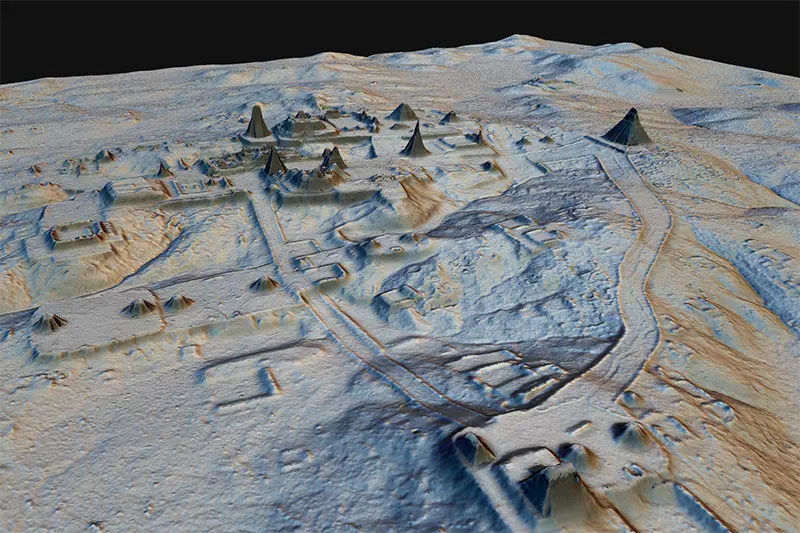 Una mappa topografica delle antiche città Maya nel nord del Guatemala creata con la scansione LiDAR della giungla. Immagine per gentile concessione dell'American Association for the Advancement of Science.