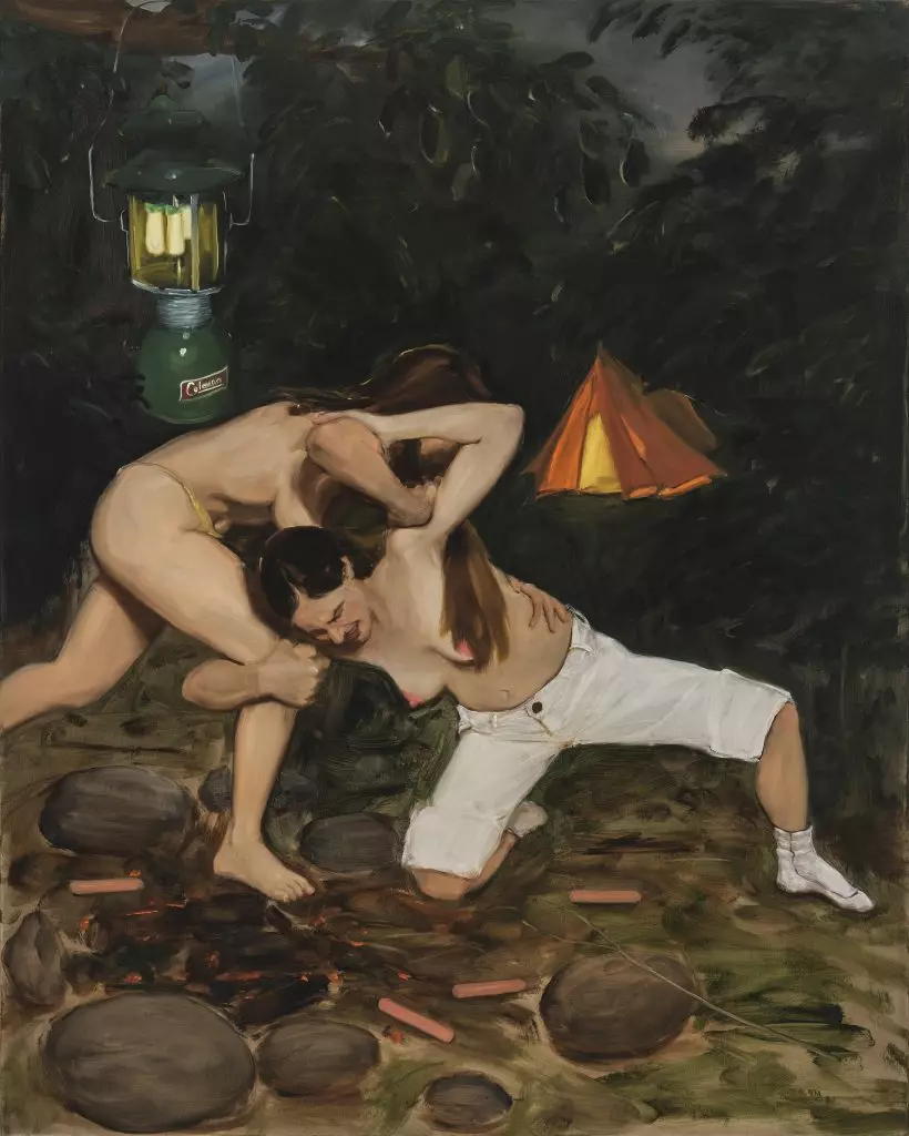 Jenna Gribbon, Weenie Roast Wrestlers (2019). Larawan: Cary Whittier. Sa kagandahang-loob ng artist at Fredericks at Freiser, NY.