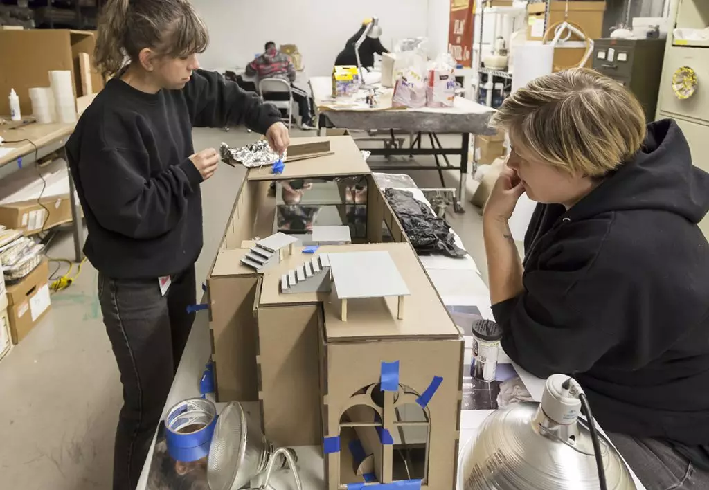 Samara Golden at work at the Philadelphia Fabric Museum & Workshop.