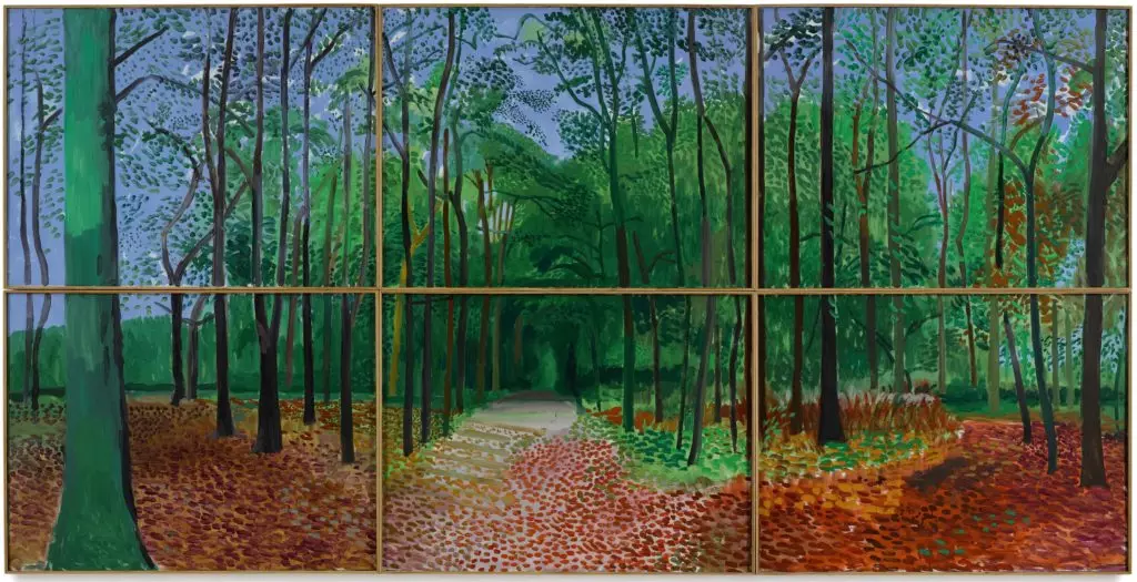 David Hockney, Woldgate Woods, 24., 25. og 26. október, 2006 (2006). Áætlað er 9–12 milljónir dollara. Með leyfi Sotheby's.