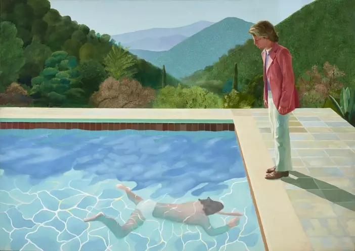 大衛·霍克尼（David Hockney），藝術家肖像（兩個人像的游泳池），1972 年。照片：由大衛·霍克尼提供。