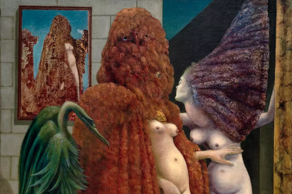 Max Ernst, Kleedung vun der Braut (1940). Ugedriwwe vun der Peggy Guggenheim Collection, Venedeg.