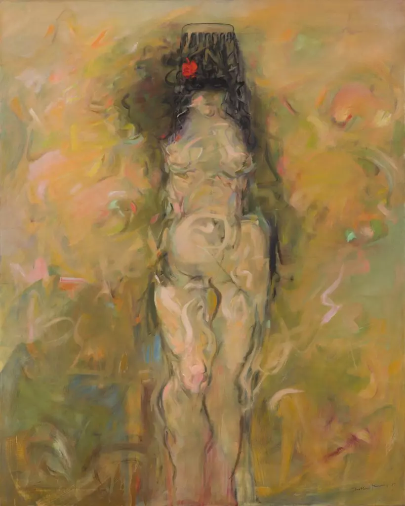 Dorothea Tanning, Mukadzi, Artist, Mushwi, Akamira (1985–87). Mufananidzo nerubatsiro rweKasmin Gallery, New York.