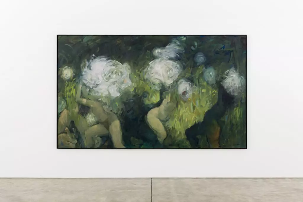 Dorothea Tanning, Ar Afalon (1987). Llun trwy garedigrwydd Kasmin Gallery, Efrog Newydd.