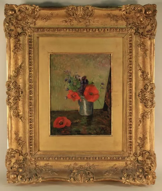 Paul Gauguin, Fleurs D'Ete Dans Une Goblet (1885) într-un cadru. Cu amabilitatea Litchfield County Auctions.