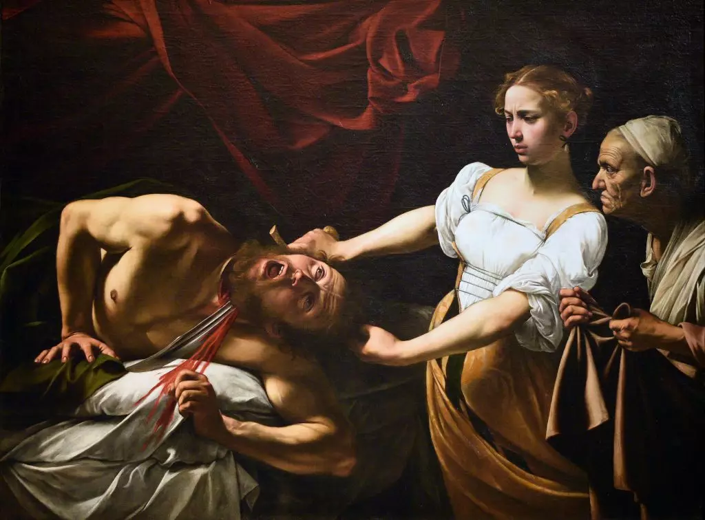 Caravaggio, Judith enthauptet Holofernes (um 1598–1599 oder 1602). Sammlung der Galleria Nazionale d'Arte Antica im Palazzo Barberini, Rom