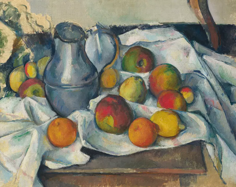 Paul Cézanne, Bouilloire ati awọn eso (1888-1890). Awọn aworan Christie Ltd.