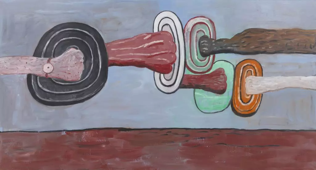 Philip Guston, Egeo (1978). © La Biendomo de Philip Guston. © Ĝentileco de Hauser & Wirth kaj la Muzeo de Belartoj, Boston.