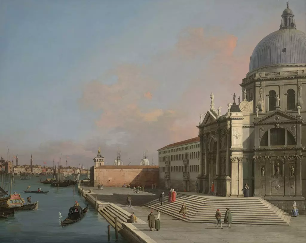 Giovanni Antonio Canal, Il Canaletto, Inngang til Canal Grande med utsikt mot øst, med Santa Maria della Salute til høyre Bilde fra Christie's.