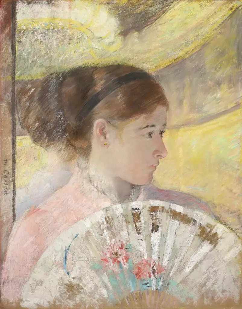 Mary Cassatt, ung dame i en loge, der stirrer til højre (cirka 1878). Billede udlånt af Christie's.