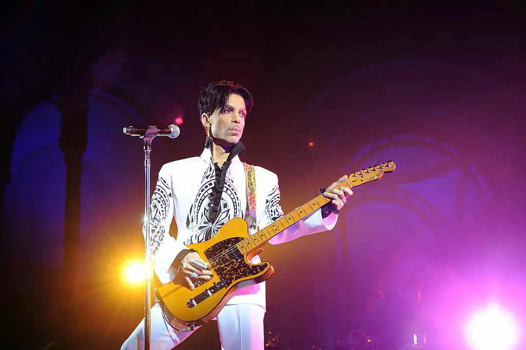 Prince yn perfformio yn y Grand Palais ym Mharis. Llun trwy garedigrwydd BERTRAND GUAY/AFP/Getty Images