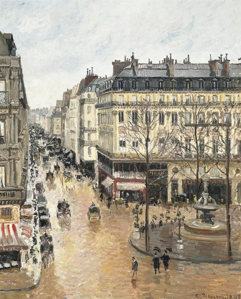 Camille Pissarro, Rue Saint-Honoré, dans l'après-midi. Effet de pluie (1897). Udlånt af Museo Thyssen-Bornemisza.