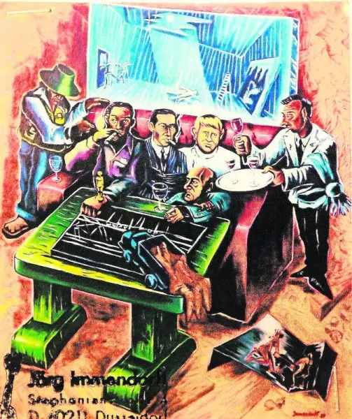 Jörg Immendorff को प्रतिलिपि, रेडिमेड डे L'histoire dans Café de Flore (1987) फोटो: A3512/Roland Weihrauch via Remscheider General-Anzeiger