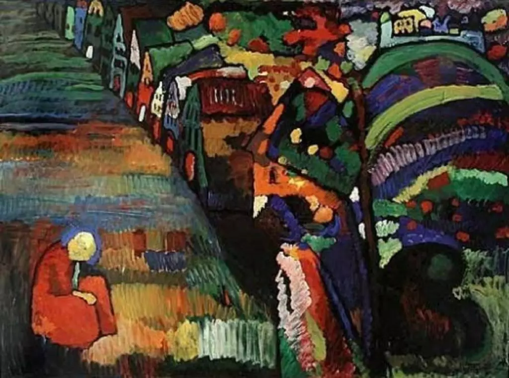 Wassily Kandinsky, Målning med hus (Bild mit Häusern), 1909. Med tillstånd av Stedelijk Museum, Amsterdam.