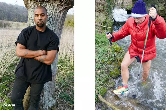 Kanye West se relaxează lângă un copac în timp ce Teller se plimbă pe râu Foto: via Oyster Magazine