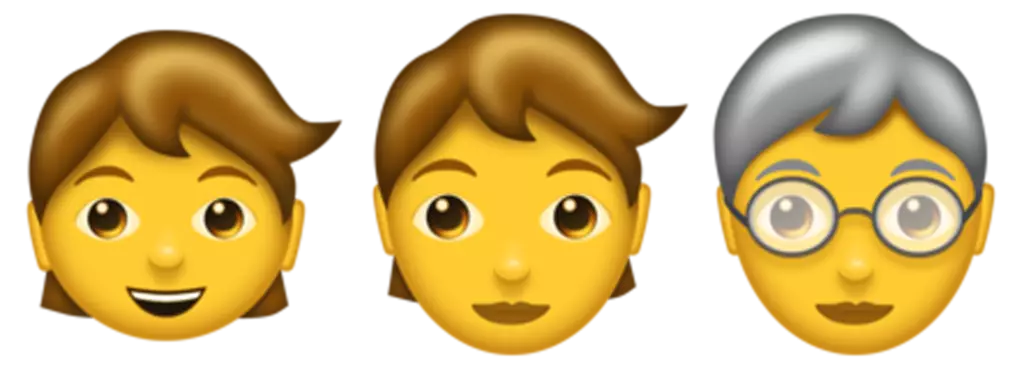 Emoji Leanaí, Aosaigh agus Daoine Fásta Scothaosta. Le caoinchead Emojipedia.