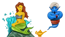 Mermaid සහ Man Genie ඉමොජි. Emojipedia අනුග්රහයෙනි.