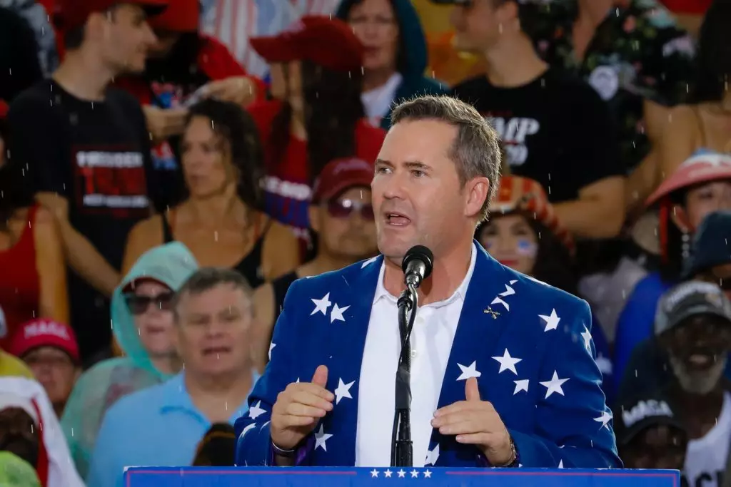 U.S. Rep. Mike Waltz speaks in support of Trump and the MAGA agenda during a rally on July 3, 2021 in Sarasota, Florida. Photo by Eva Marie Uzcategui/Getty Images.