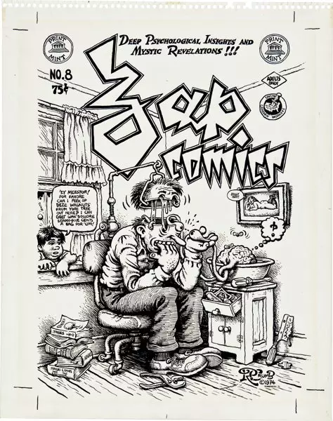 R. Crumb Zap Comics # 8 ปก Original Art (1975-76) ได้รับความอนุเคราะห์จากการประมูลมรดก