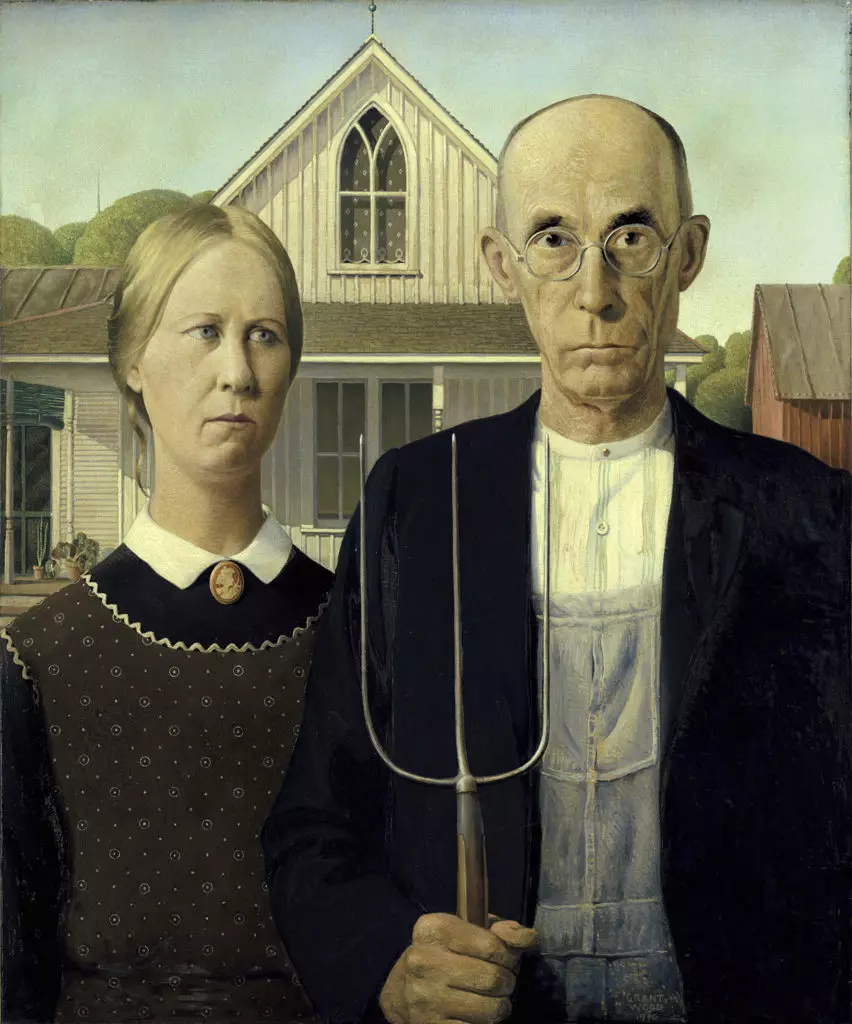 Ny American Gothic an'i Grant Wood, 1930. Avy amin'ny Art Institute of Chicago.