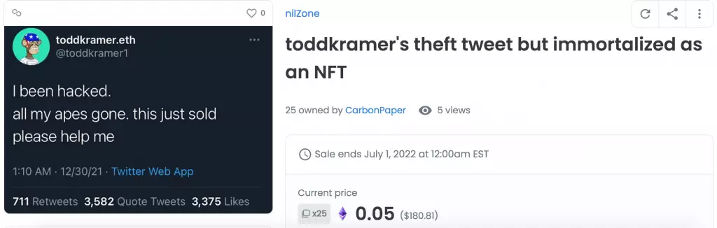 An NFT of Todd Kramer's tweet on offer at OpenSea. 