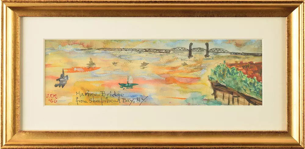 Original Aquarell Molerei vum John F. Kennedy, 1960. Ugedriwwe vun RR Auktioun.