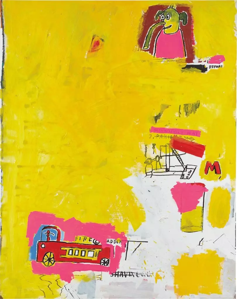 Jean-Michel Basquiat, Elefante rosa con camion dei pompieri (1984). Immagine per gentile concessione di Phillips.