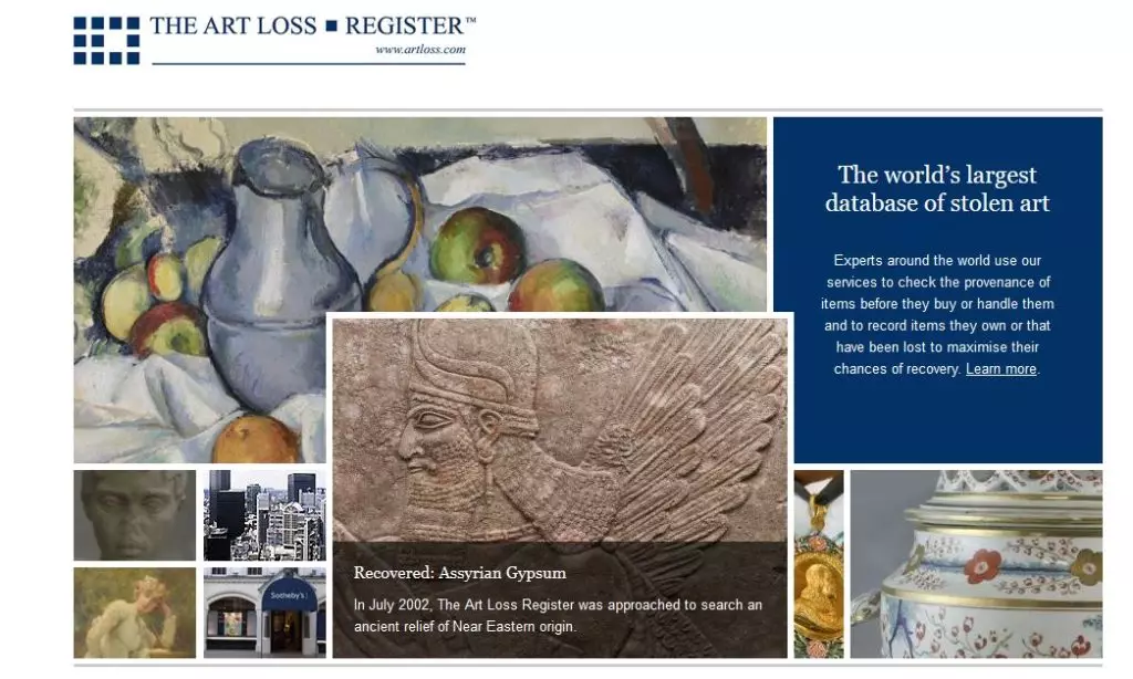 Ang Art Loss Register nga website.