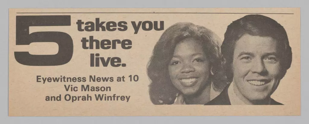 Piblisite pou Eyewitness News nan 10 prezante Oprah Winfrey (1975). Koutwazi Smithsonian National Museum of African American History and Culture.